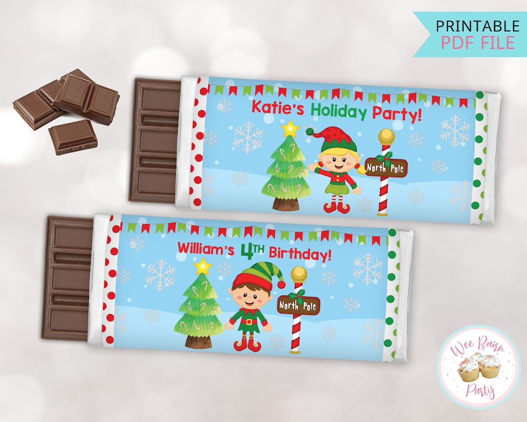 Christmas Elf Candy Bar Wrappers, Kids Christmas Chocolate Bar Birthday ...