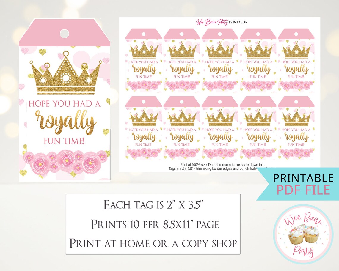 Princess Birthday Favor Tags Pink Princess Party Favors - Etsy