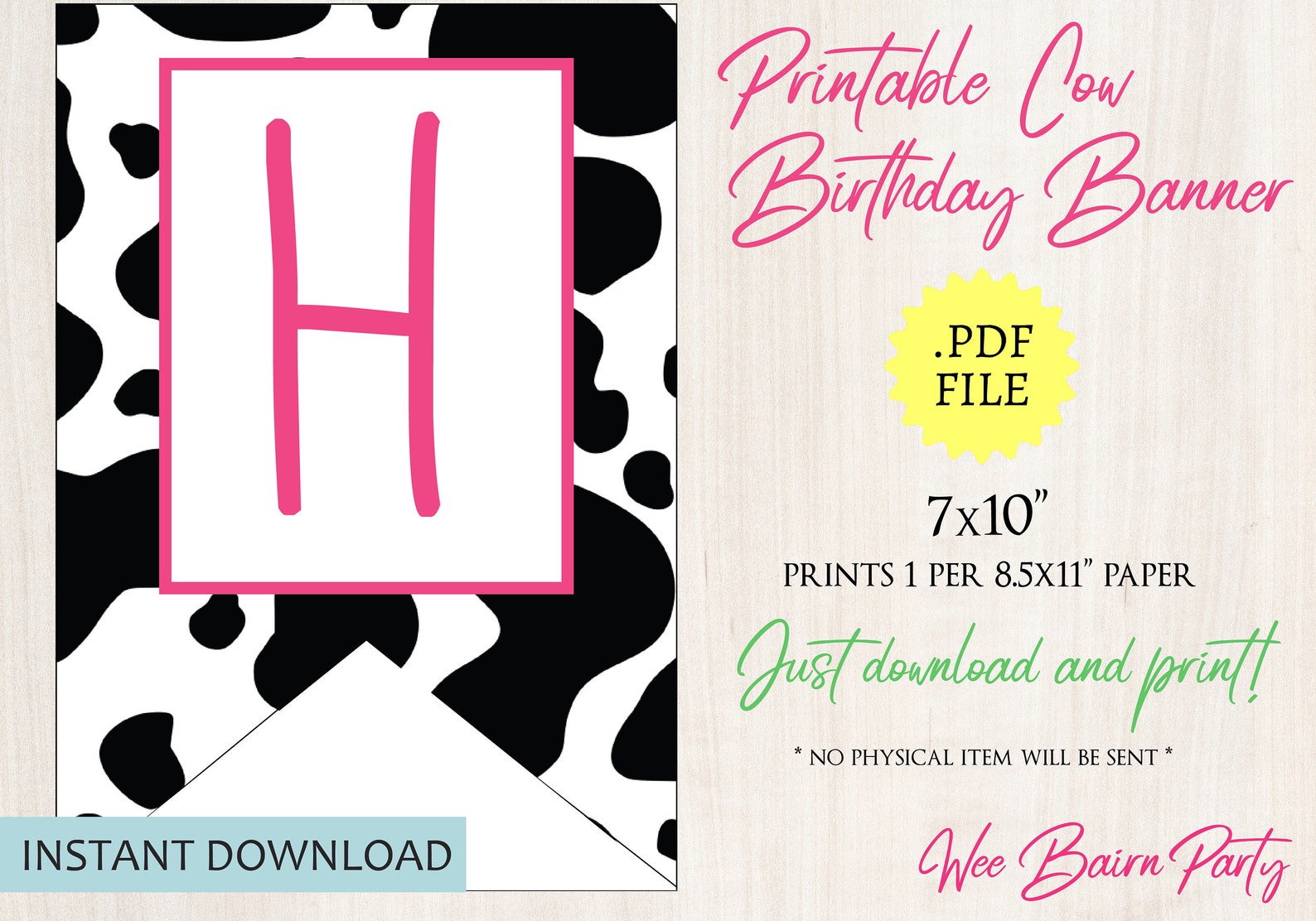 Cow Print Happy Birthday Banner Printable Cow Birthday Decor | Etsy