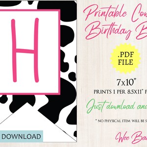 Cow Print Happy Birthday Banner Printable Cow Birthday Decor | Etsy