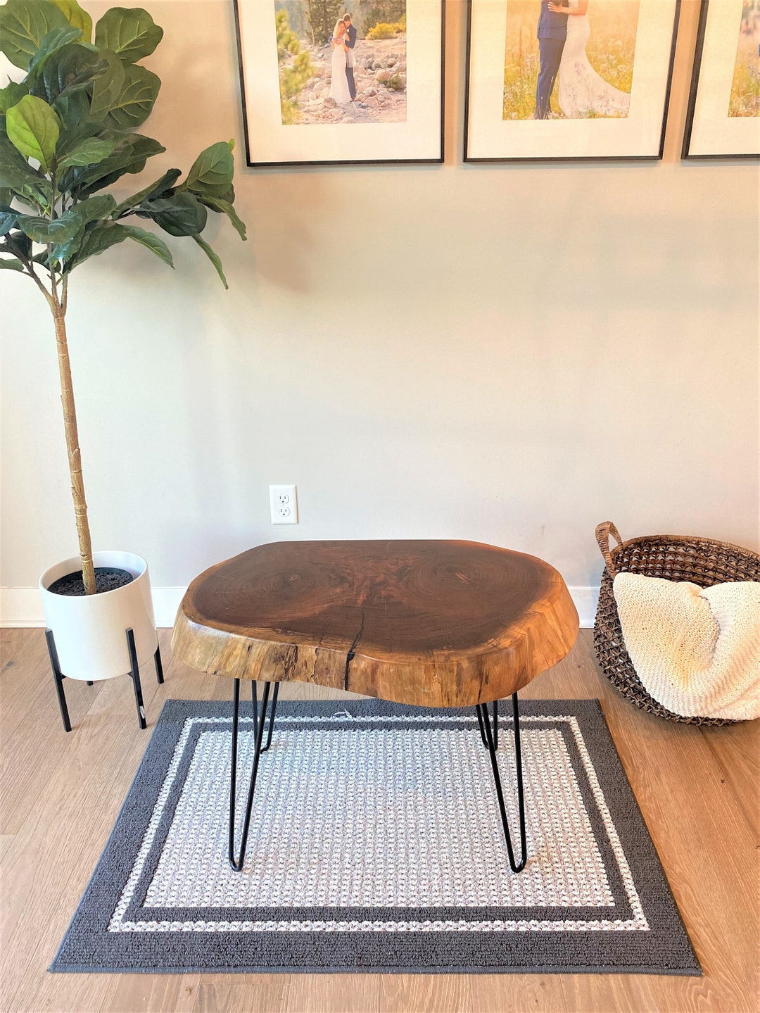 Walnut Live Edge Round Side Table - Etsy