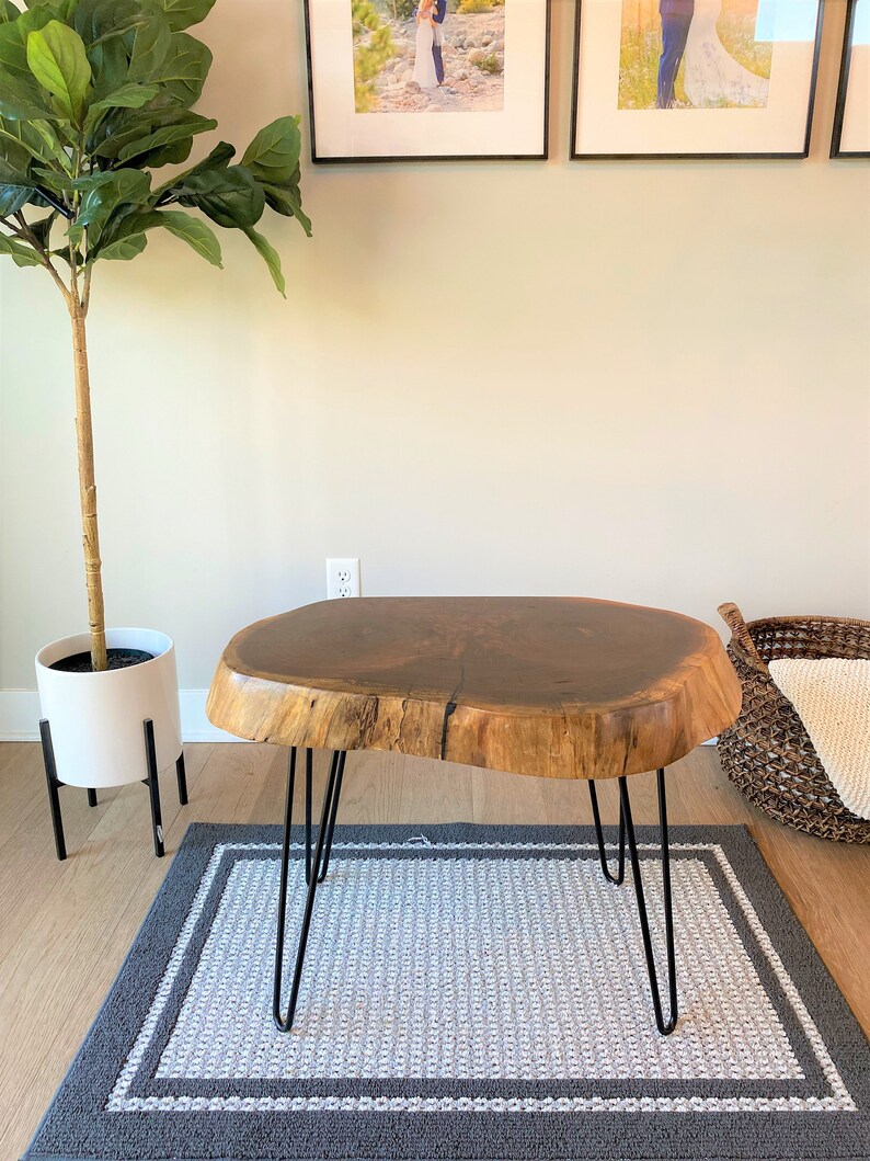 Walnut Live Edge Round Side Table - Etsy