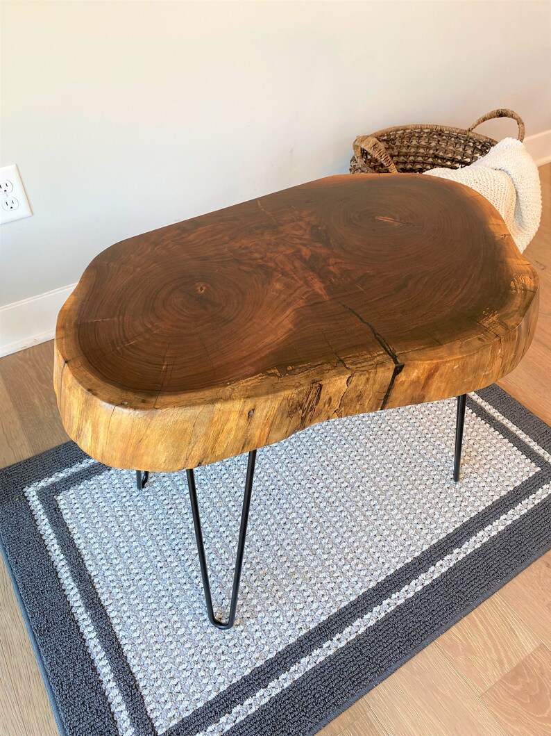 Walnut Live Edge Round Side Table - Etsy