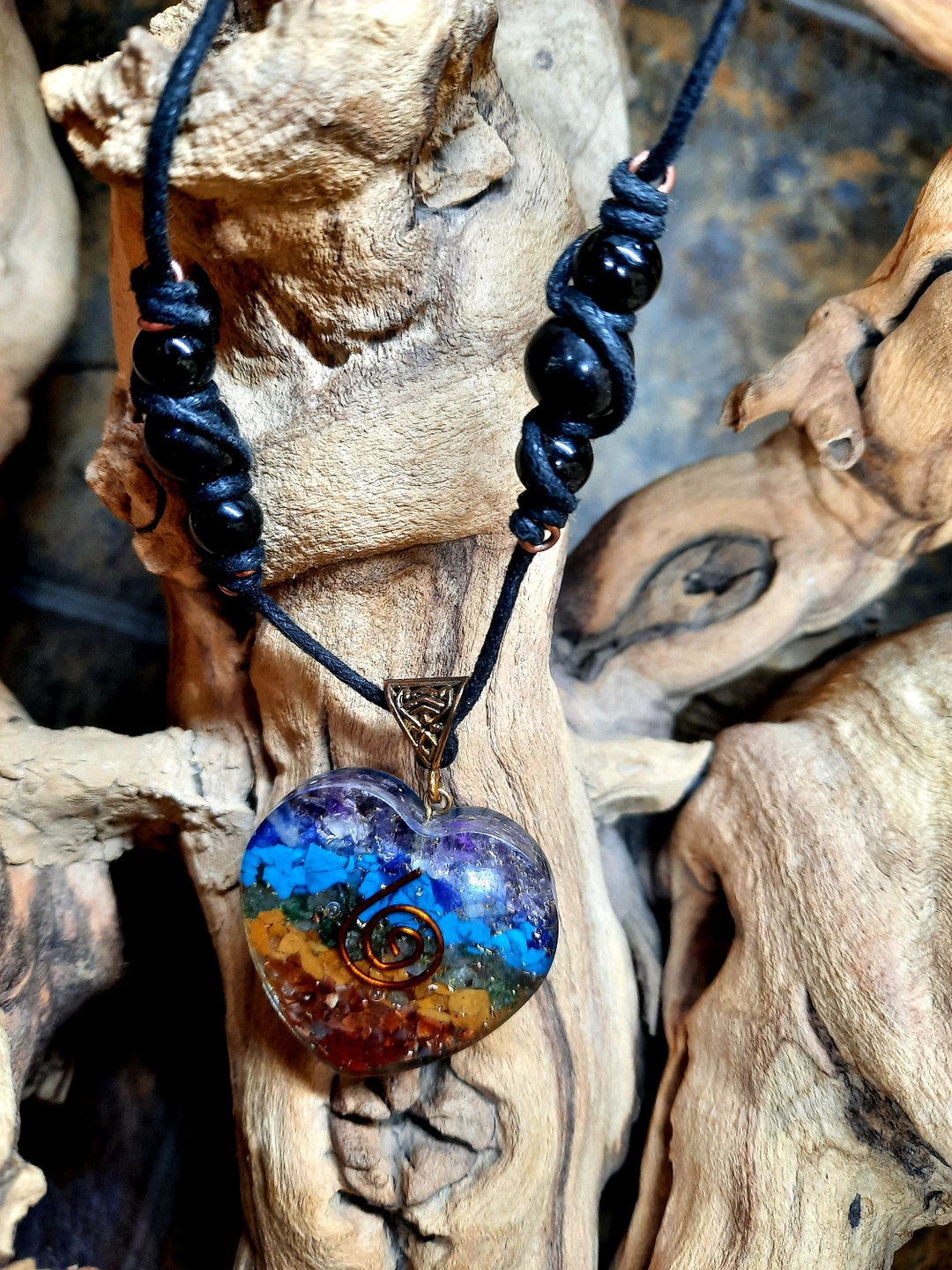 7 Chakras EMF 5G Protection Necklace Shungite, Black Tourmaline, Orgone ...