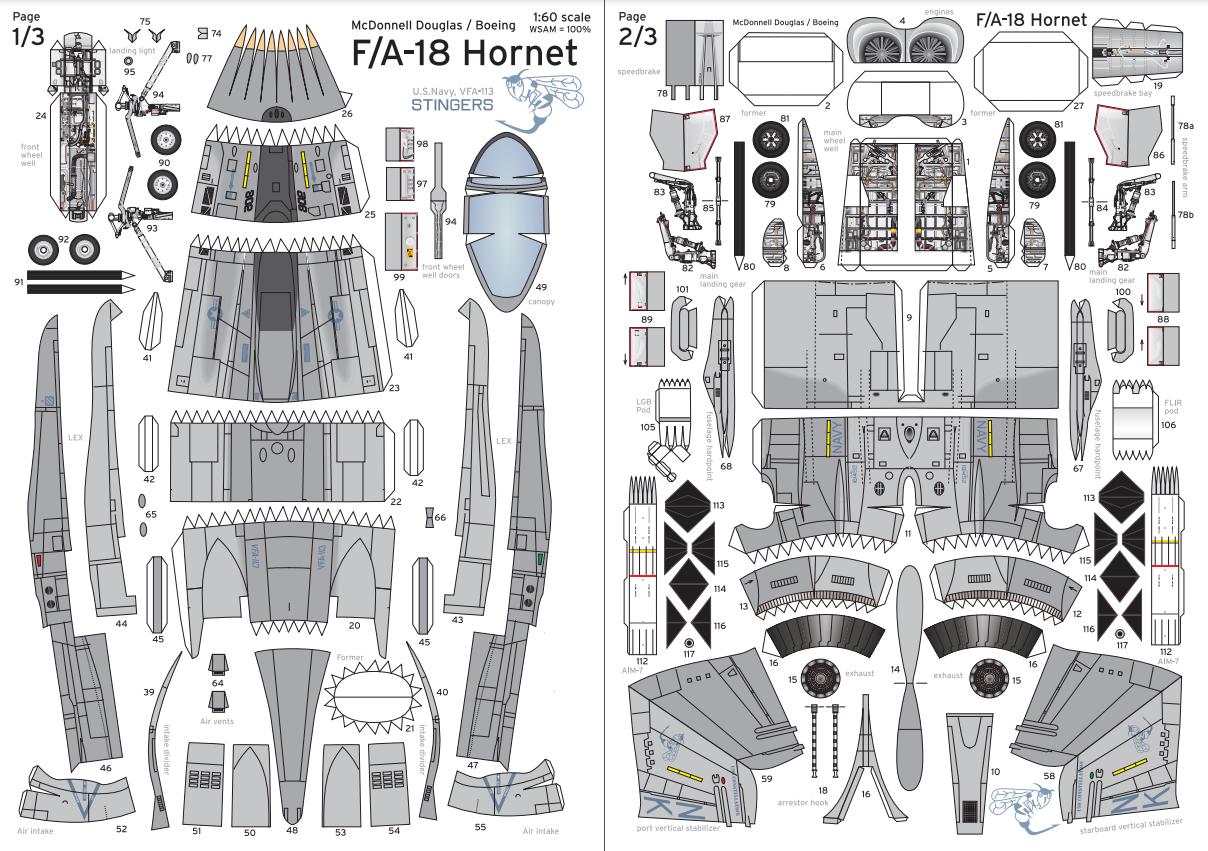 F/A-18 Stingers U.s.navy Hornet Combat Aircraft 3D Papercraft Paper ...