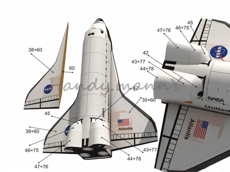 Atlantis Space Shuttle Papercraft 3D Template PDF | NASA Orbiter Model ...