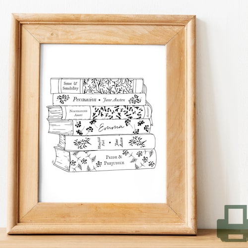 Jane Austen Wall Art Book Stack Printable Art Literary Art - Etsy