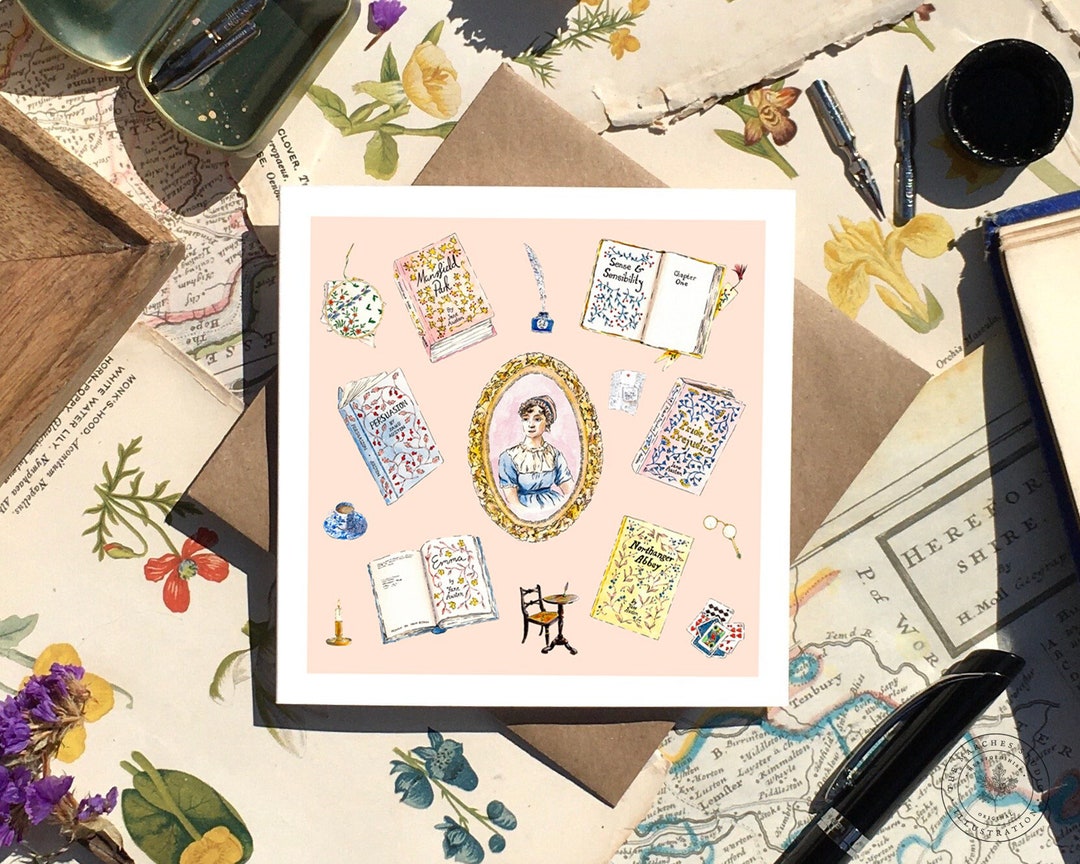Jane Austen Card With Beautiful Illustrated Watercolour Detail | Book ...