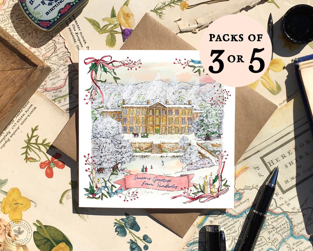 Pride and Prejudice Christmas Cards Pack of 3 or 5 Festive Snowy ...