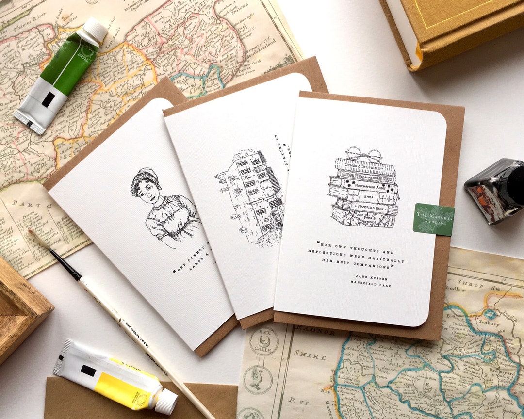Jane Austen Note Card Set of 3 With Famous Quotes From Her Books ...