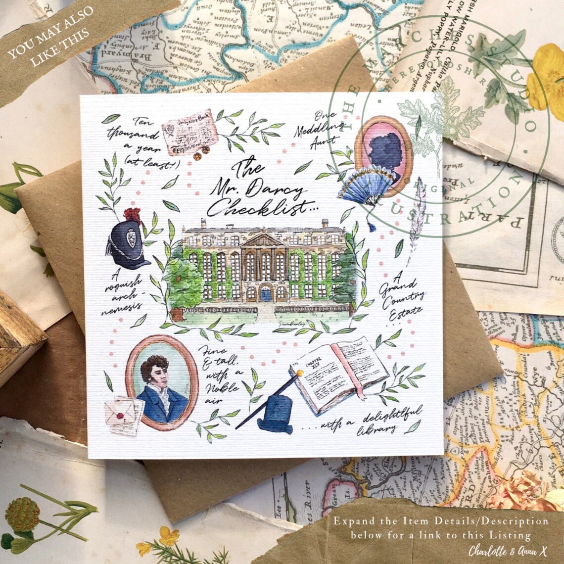 Jane Austen Card With Beautiful Illustrated Watercolour Detail - Etsy UK