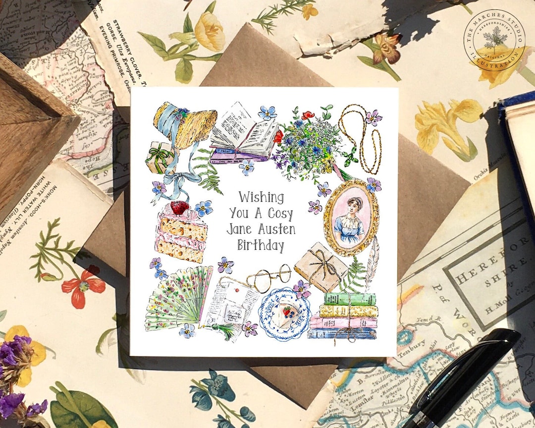 Jane Austen Birthday Card With Beautiful Hand Illustrated Regency ...