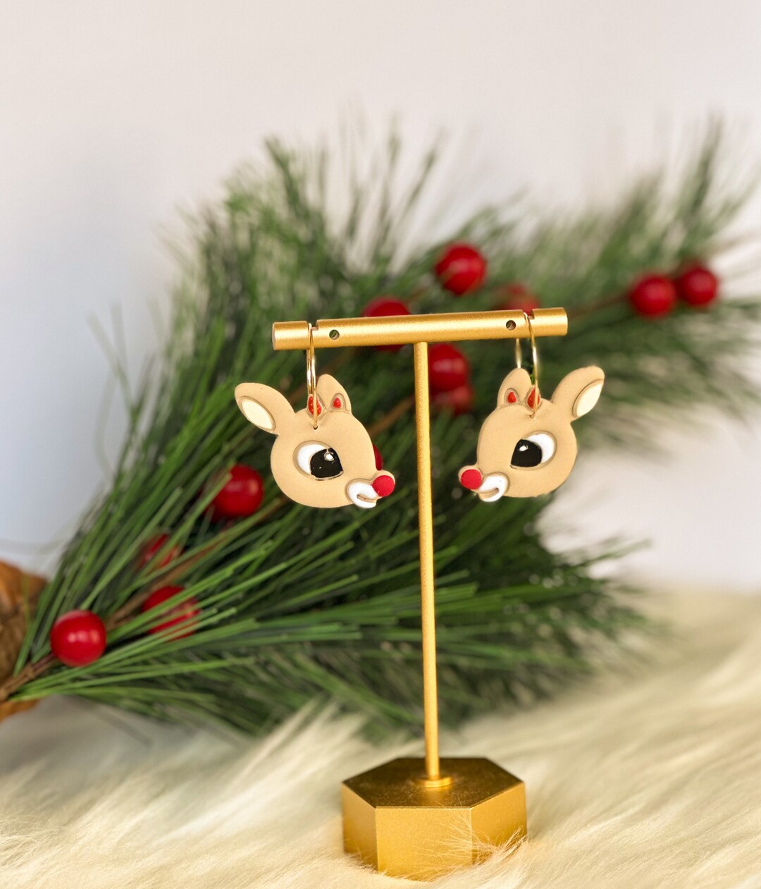 Holiday Christmas/winter Rudolph Clay Earrings. Festive Rudolph With ...