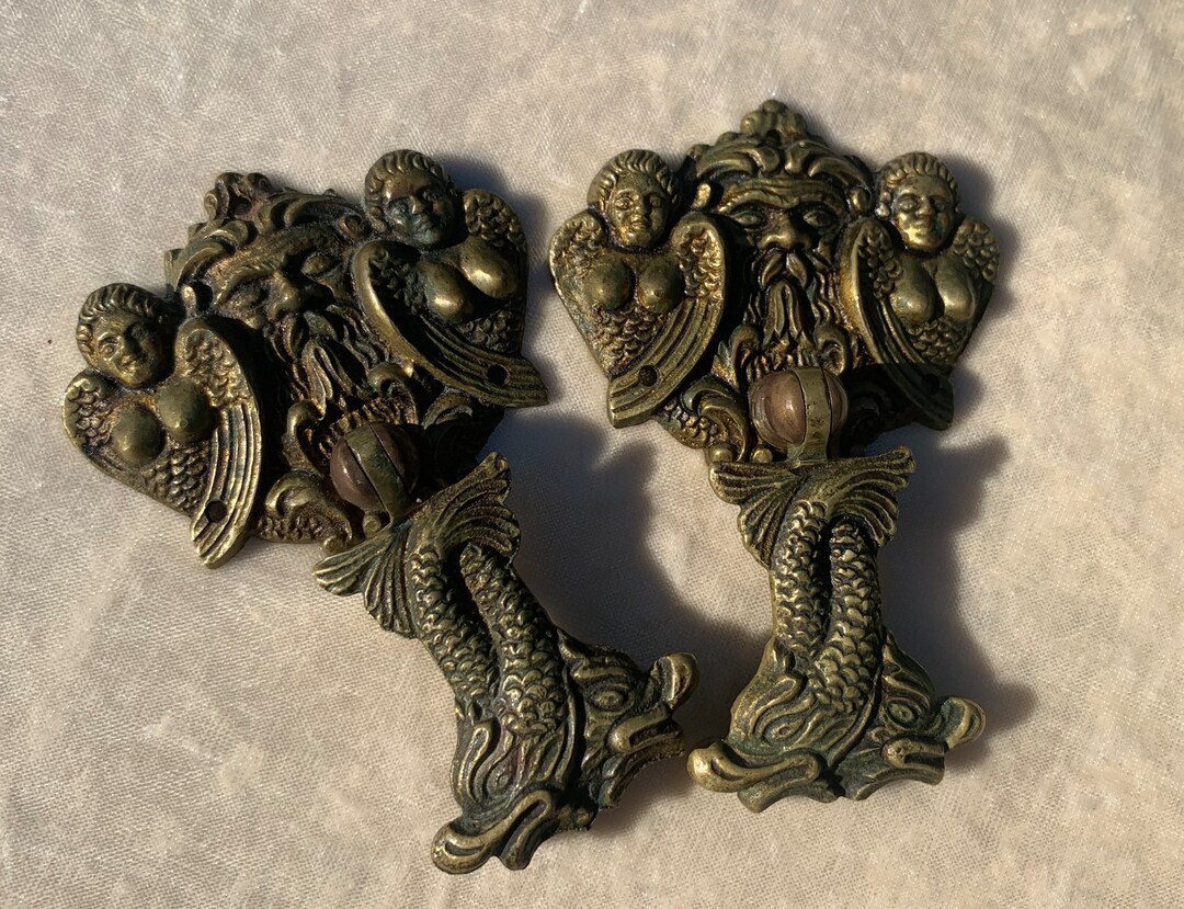 Vintage Gothic Solid Brass Ornate Drawer Pulls Set of 2 Signed Spain - Etsy