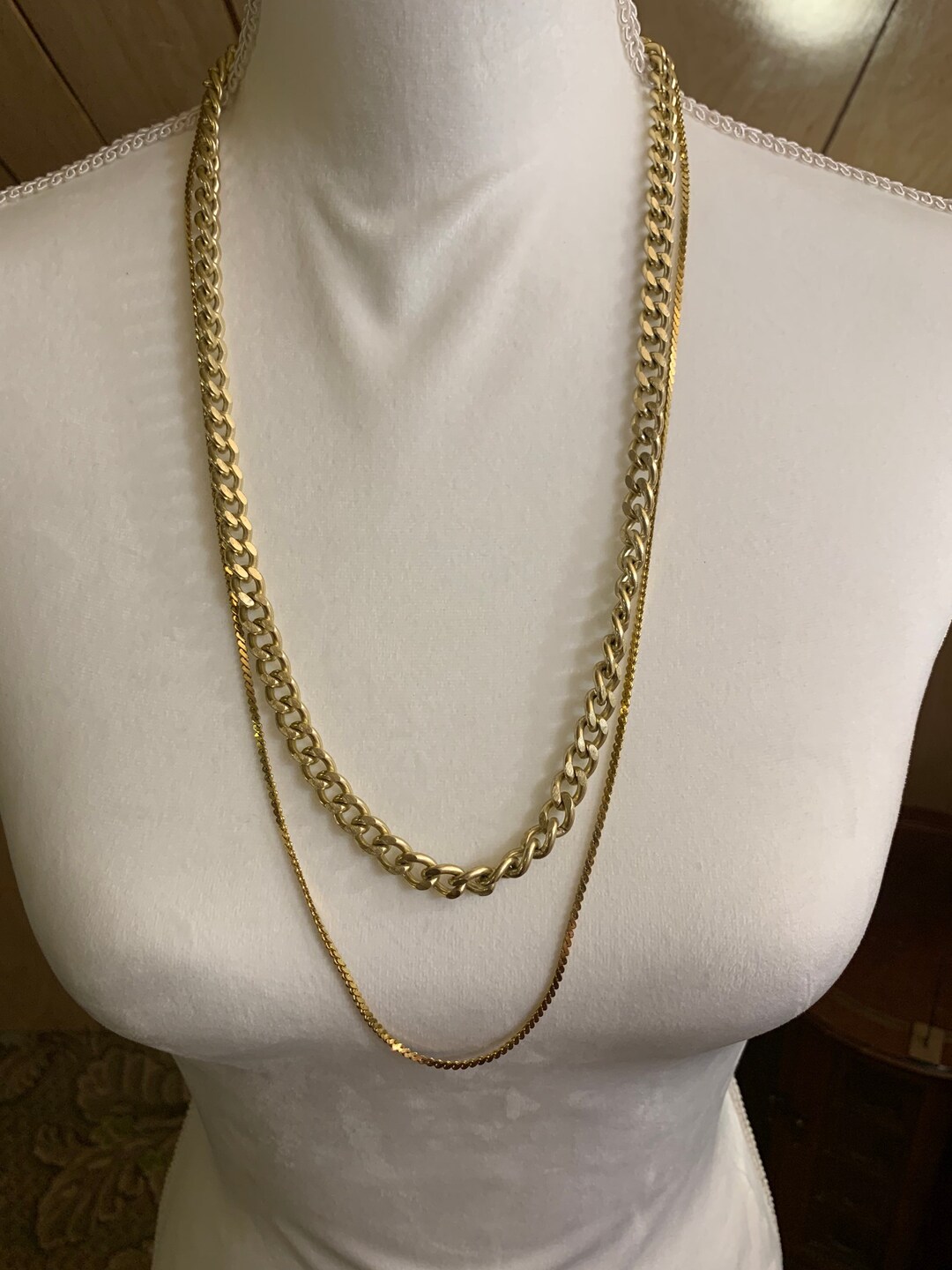 3 Pc Jewelry Set Gold-tone Chain Layer Necklaces and Hoop Earrings ...
