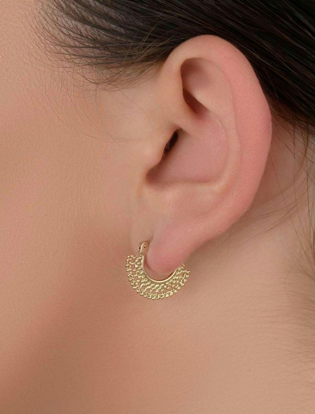 14k Solid Gold Latch-back Hoop Earrings – Unique Artistic Design ...