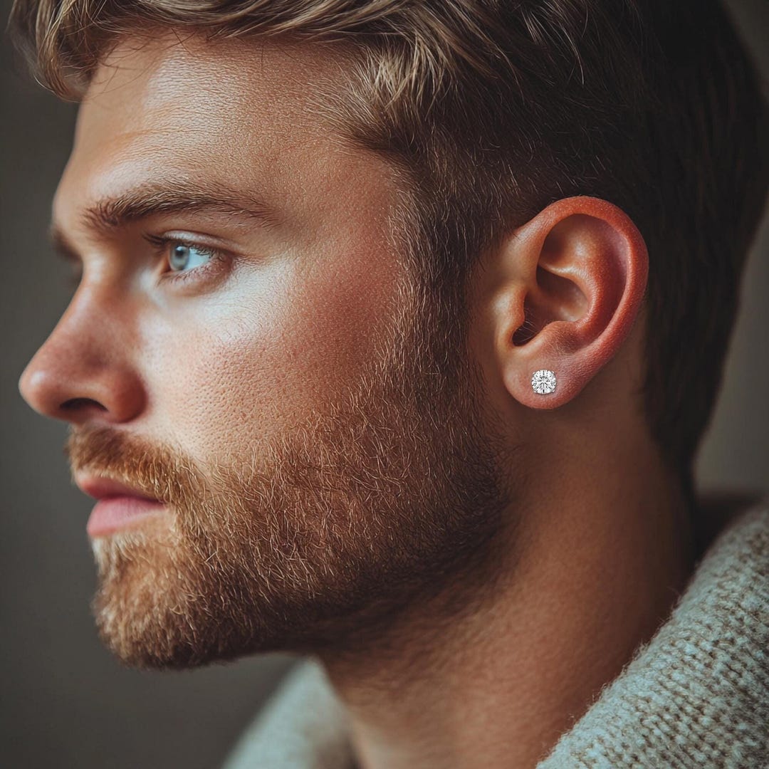 Men's Diamond Stud Earrings, White Gold (1.5mm to 4mm Sizes) - Etsy
