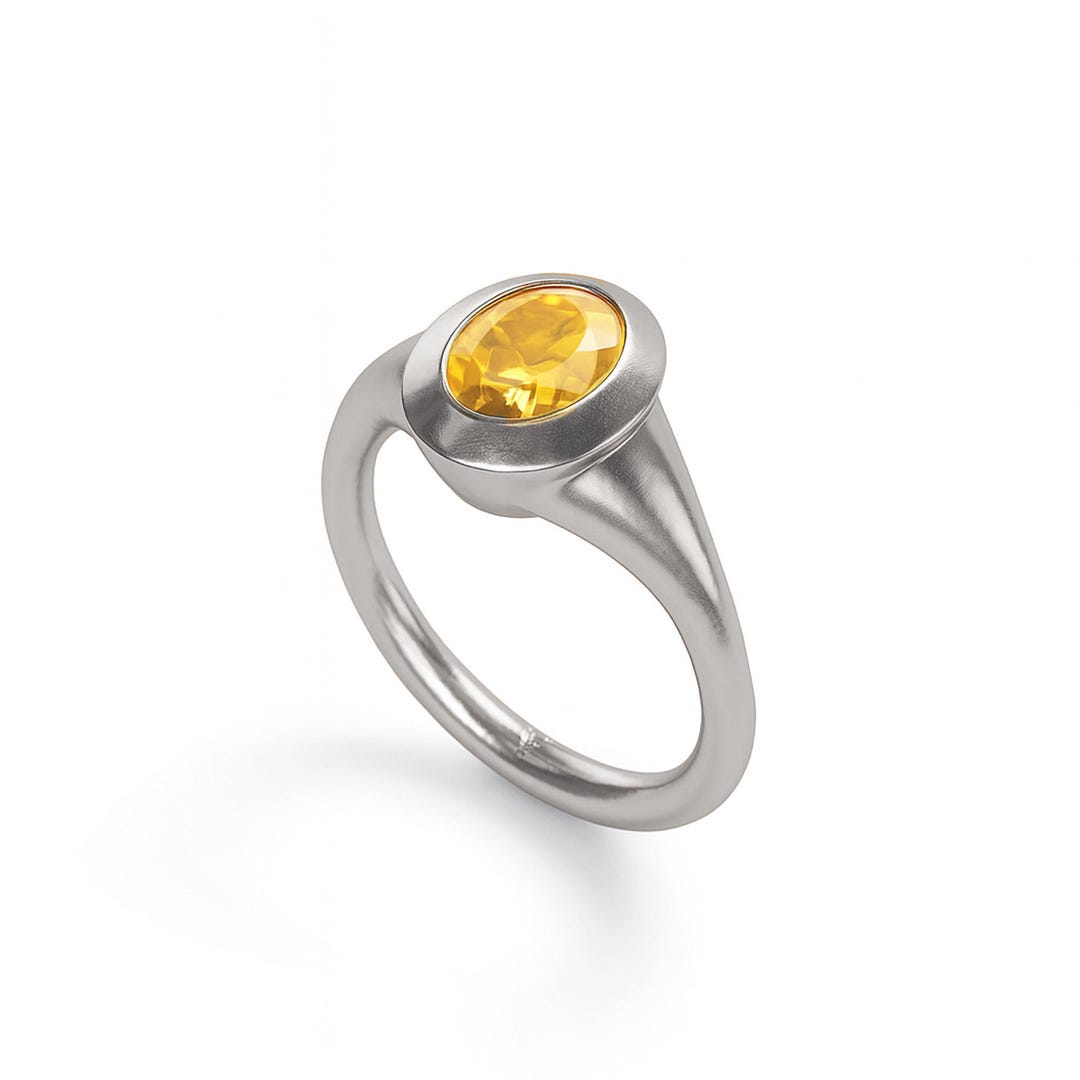 Faceted Citrine Silver Ring: Smooth Bezel, Contemporary Design - Etsy