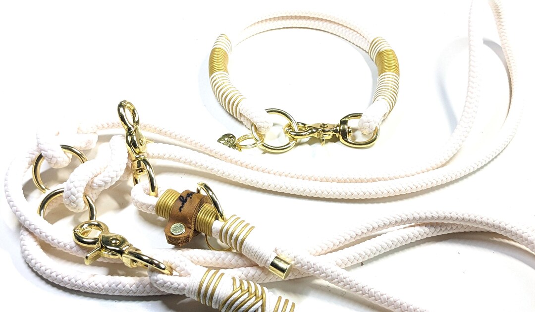 Dog Collar With Carabiner Closure | 2.5 M Dog Leash in Cream White | 3 ...