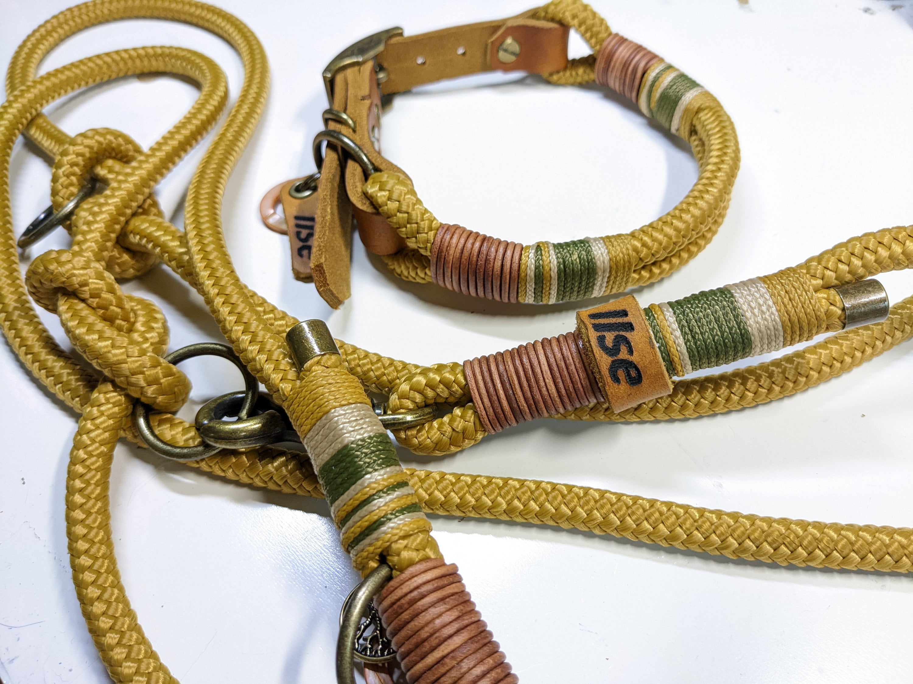 Dog Collar Dog Leash Collar Set in Mustard Yellow With Adjustable Fat ...