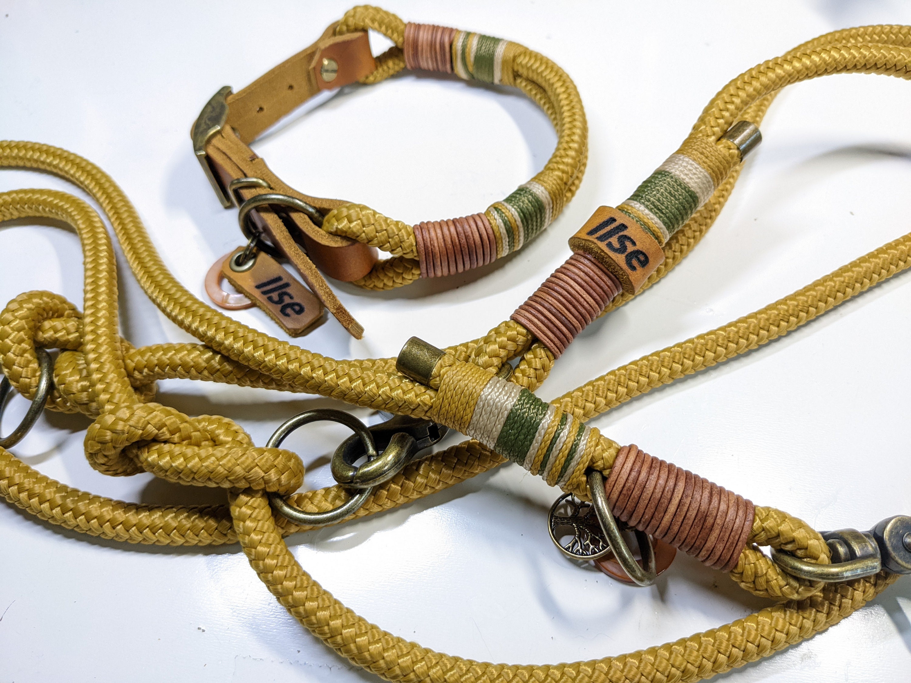 Dog Collar Dog Leash Collar Set in Mustard Yellow With Adjustable Fat ...