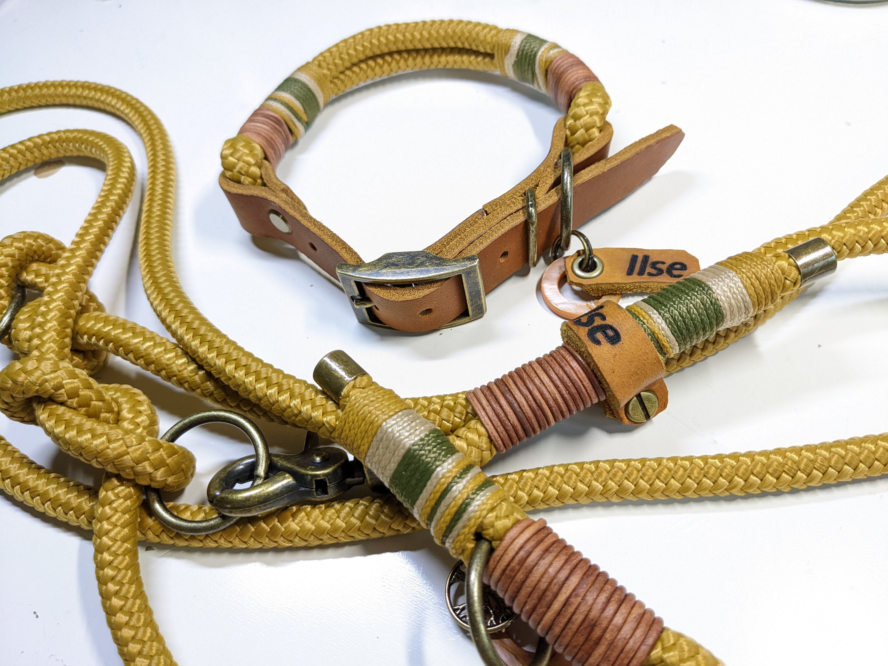Dog Collar Dog Leash Collar Set in Mustard Yellow With Adjustable Fat ...