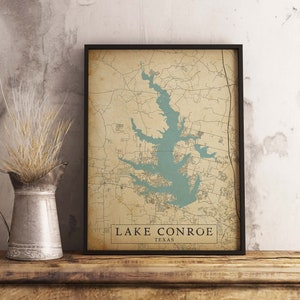 Vintage Style Map of Lake Conroe Texas USA Instant Download - Etsy