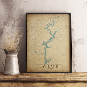 Vintage Style Map of Lay Lake Alabama USA Instant Download - Etsy