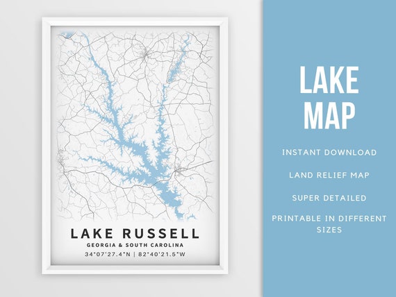 Printable Map of Lake Russell Georgia and South Carolina - Etsy