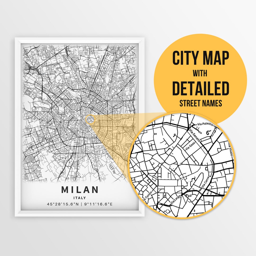 Printable Map of Milan, Italy With Street Names - Instant Download ...