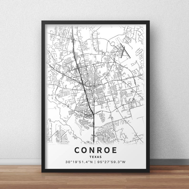 Conroe Texas Map With Street Names, Printable Conroe City Poster ...