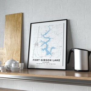 Printable Map of Fort Gibson Lake, Oklahoma, US - Instant Download ...