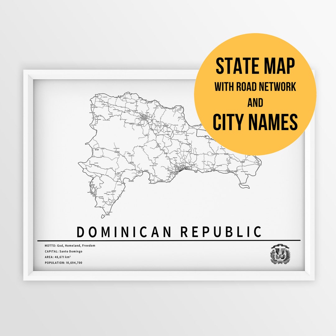 Printable Map of Dominican Republic, Hispaniola With City Names ...