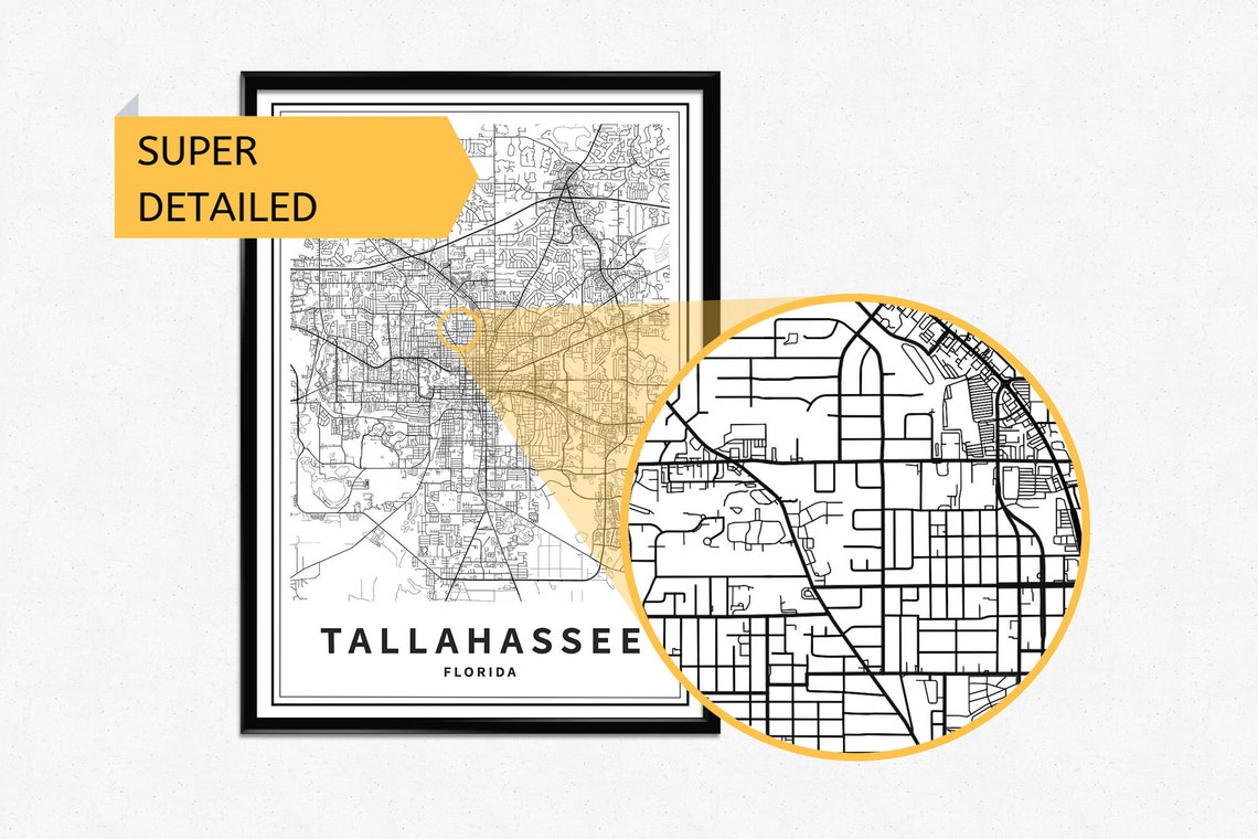 Printable Map of Tallahassee Florida United States Instant | Etsy
