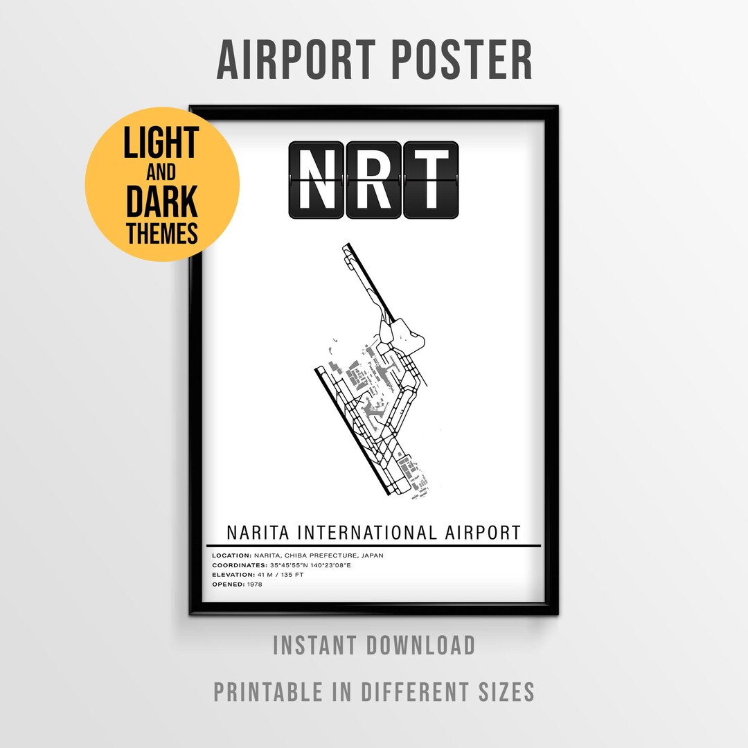 Narita Airport Poster, Tokyo Art Print, NRT Airport Code Wall Art ...