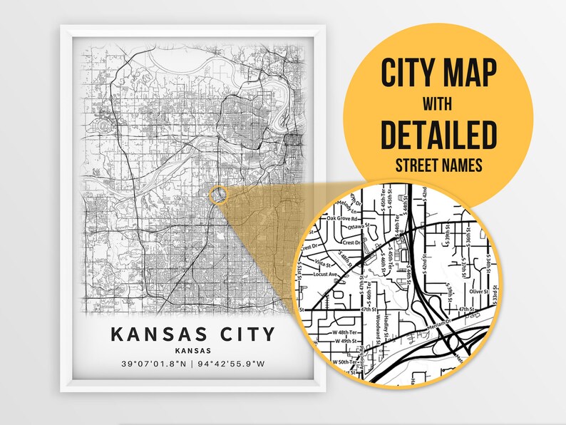 Printable Map of Kansas City KS Kansas USA City Map With - Etsy