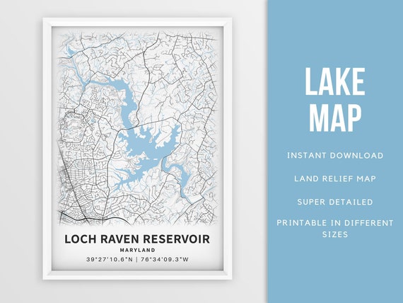 Printable Map of Loch Raven Reservoir Maryland United States - Etsy