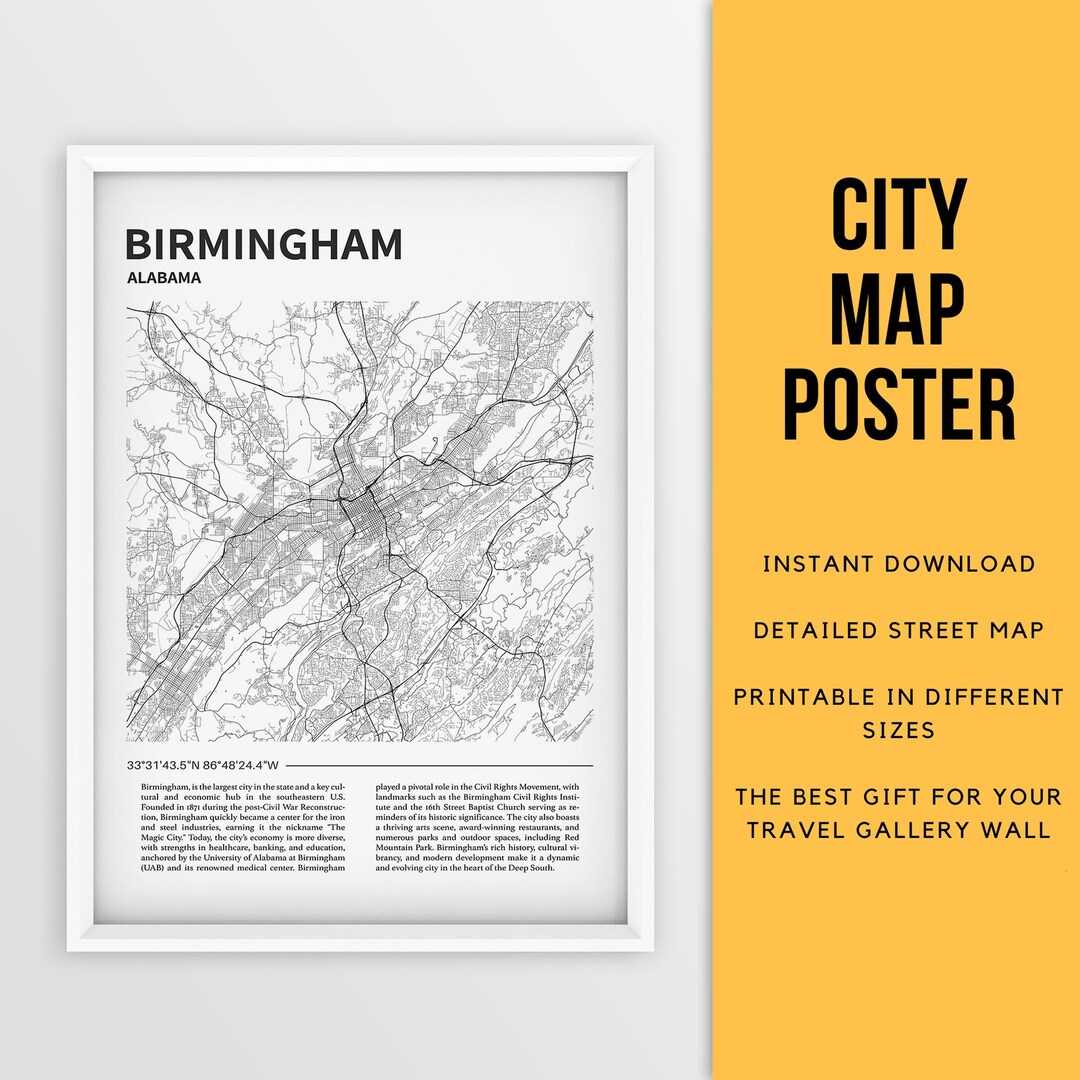 Birmingham, Alabama, USA Printable Map Poster - Instant Download ...