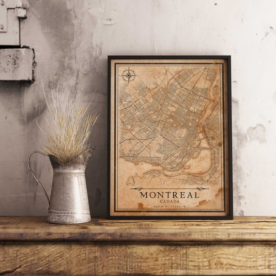 Vintage Style Map Montreal Canada Instant Download City - Etsy