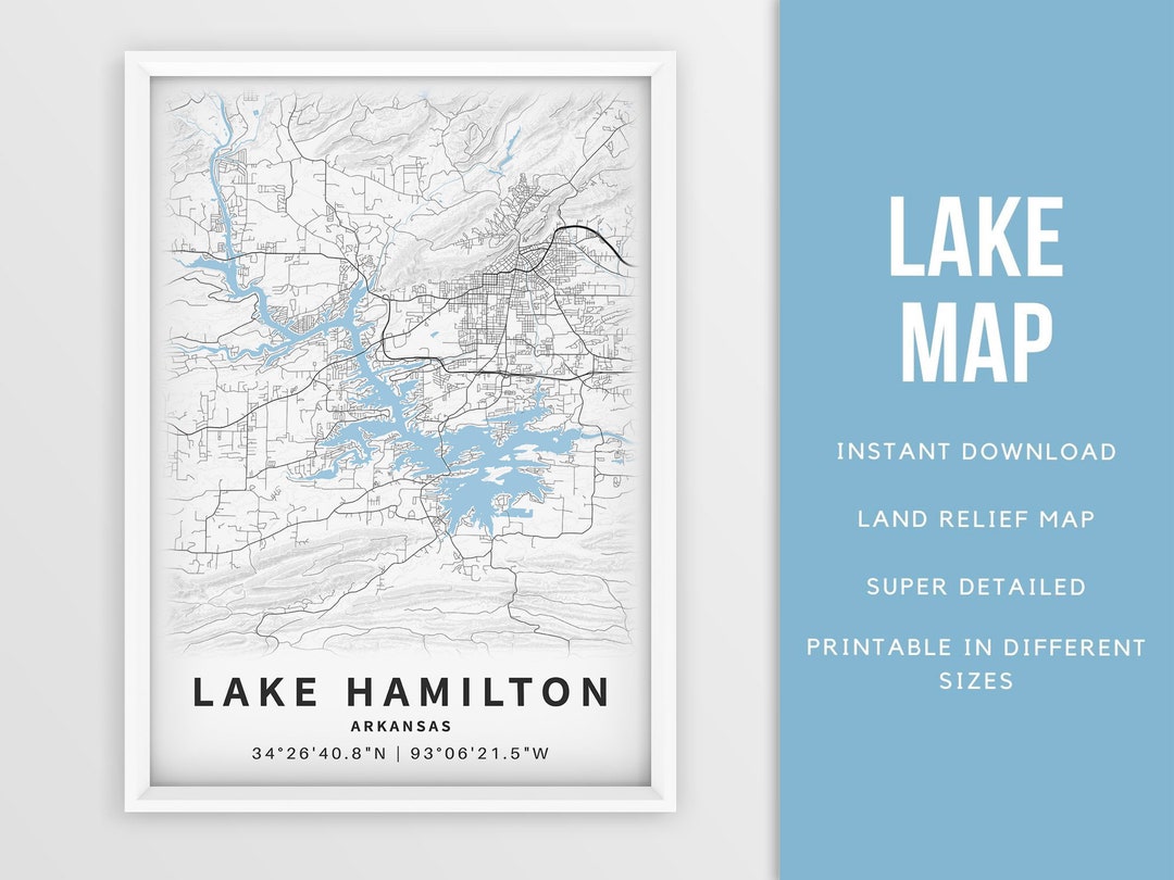 Printable Map of Lake Hamilton Arkansas United States - Etsy