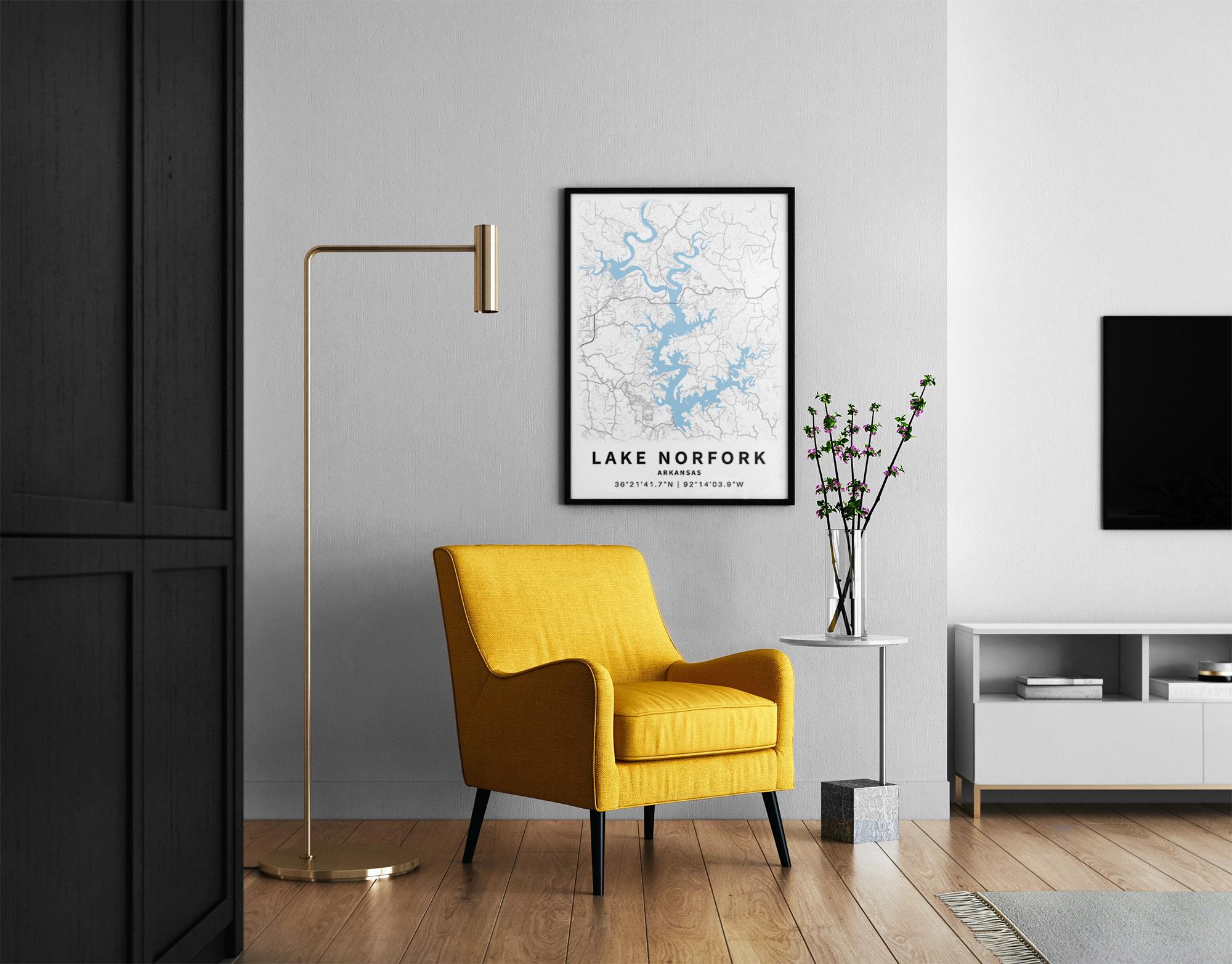 Norfork Lake Map Poster, Printable Arkansas Lake Decor (instant ...