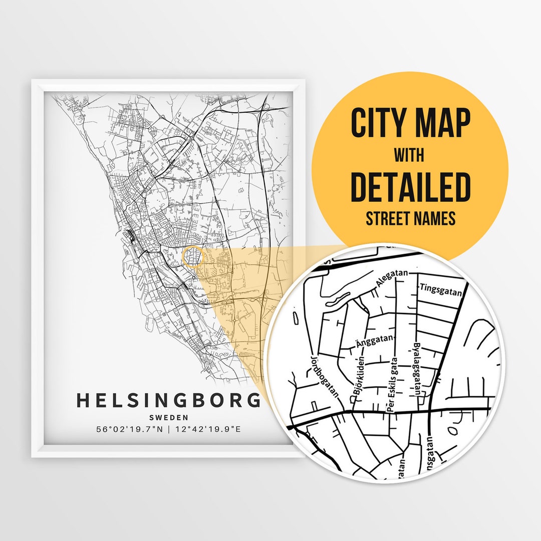 Printable Map of Helsingborg, Sweden With Street Names - Instant ...