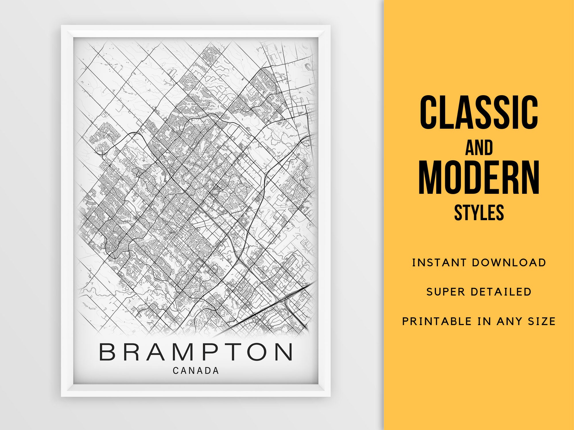Brampton Canada Map Print Brampton Ontario City Map Instant - Etsy Canada