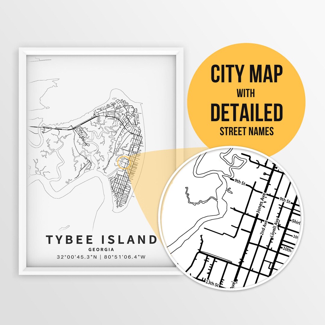 Printable Map of Tybee Island, Georgia, USA With Street Names Instant ...
