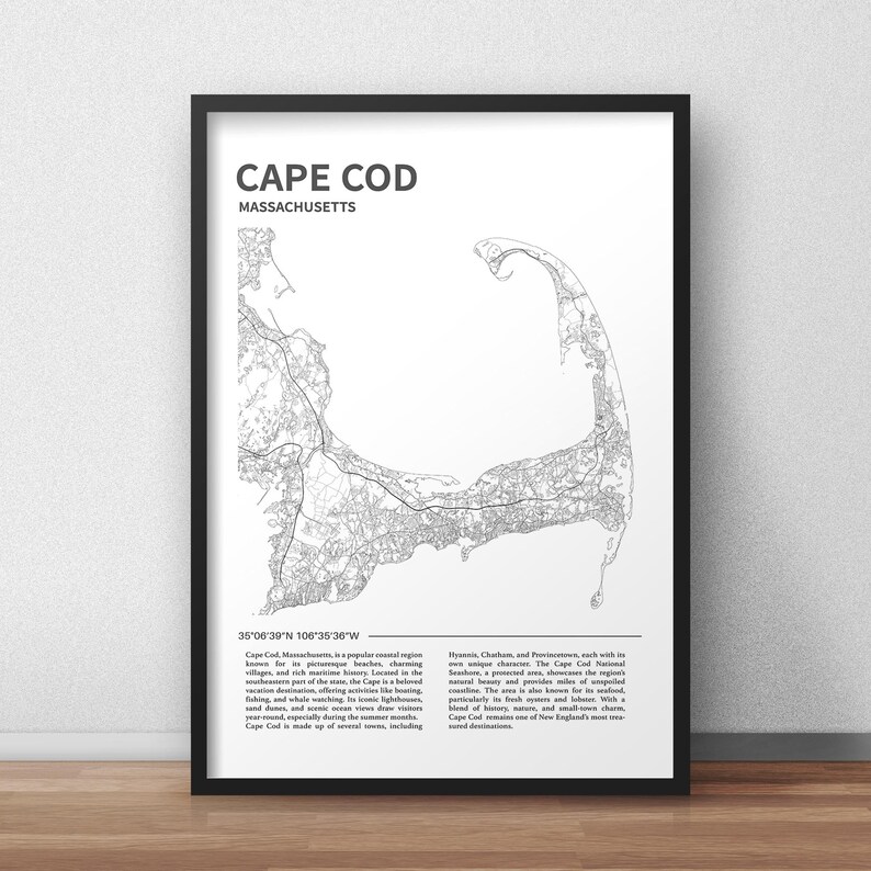 Cape Cod, Massachusetts, USA Printable Map Poster - Instant Download ...