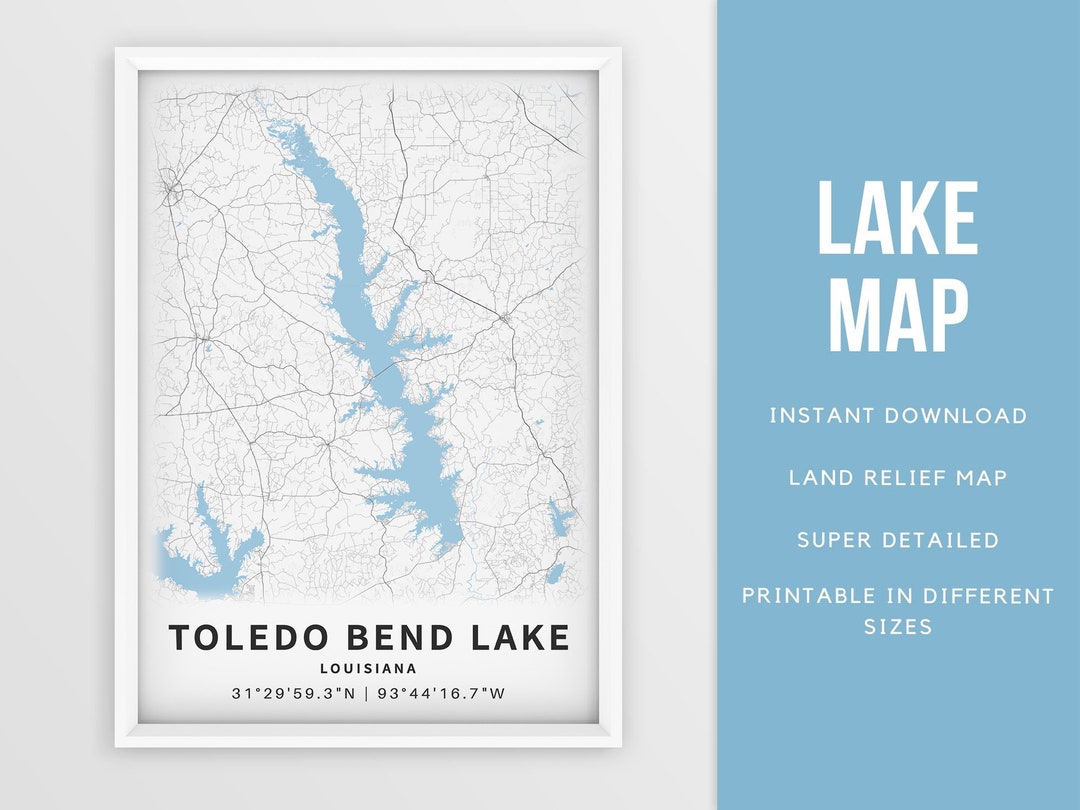 Printable Map of Toledo Bend Reservoir Louisiana United - Etsy