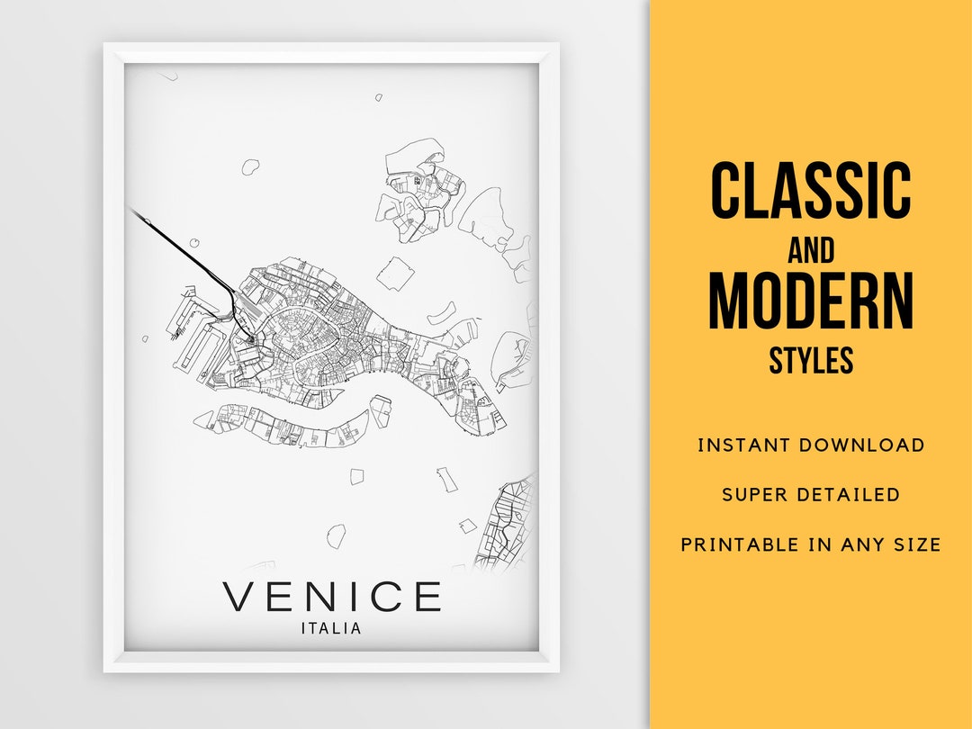 Printable Map of Venice, Italy Instant Download City Map Wall Art - Etsy