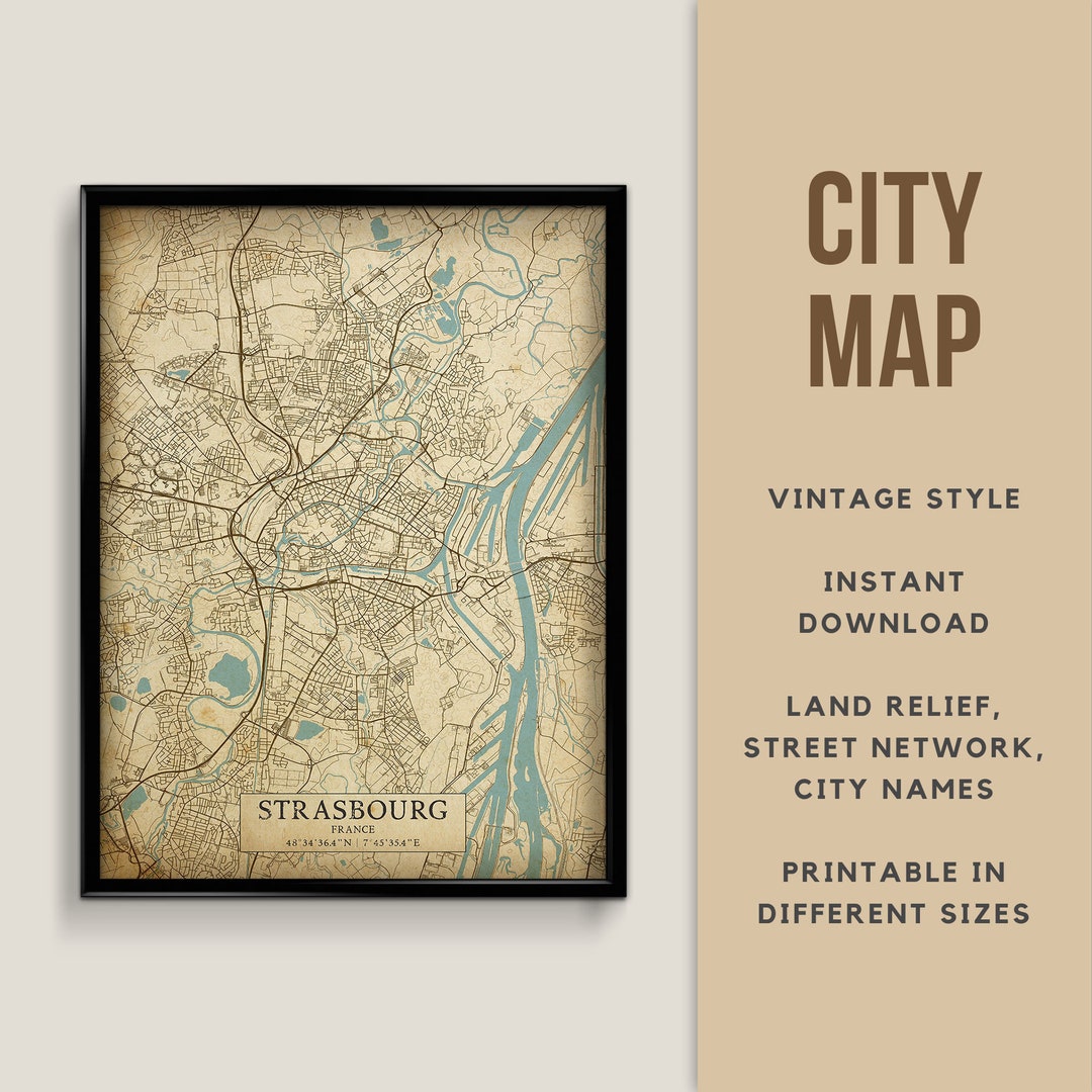 Printable Vintage Style Map of Strasbourg, France - Instant Download ...