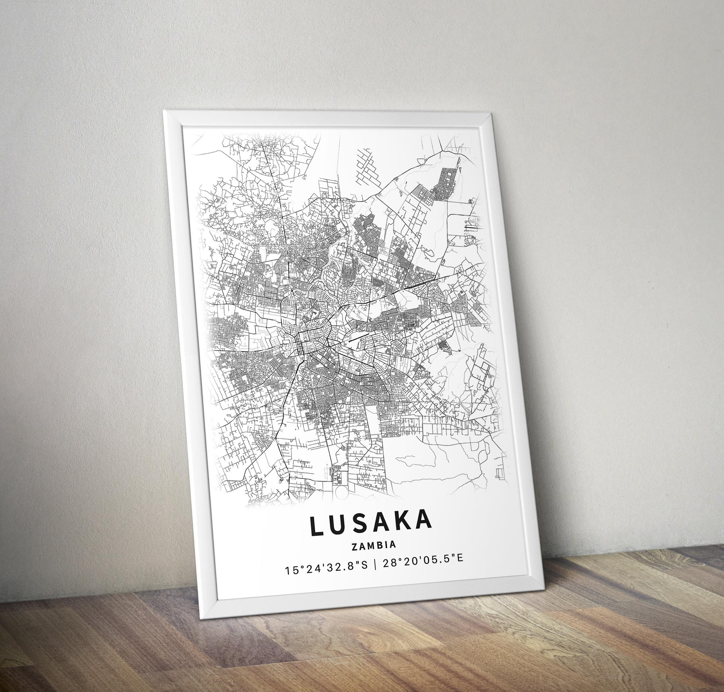 Printable Map of Lusaka, Zambia With Street Names - Instant Download ...