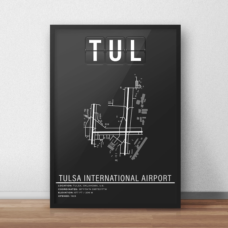 Tulsa Airport Map Poster, TUL Printable Wall Art, Oklahoma Aviation ...